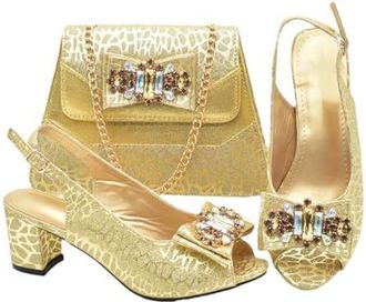 Generic Escarpins à talon bas pour femme et sac assorti pour fête de mariage et événements dété élégants, doré, 41.5 EU