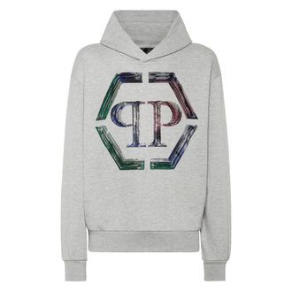 Philipp Plein Homme, Sweatshirts et sweats &agrave; capuche, Gris, Taille: 3XL Sweat &agrave; capuche SweaT-shirt LS Strass Hexagon