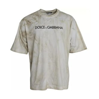 Dolce & Gabbana Homme, Tops, Blanc, Taille: XL T-shirt Logo en coton &agrave; col rond
