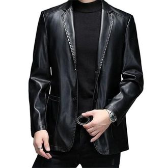 Generic Veste de costume décontractée pour homme avec col en cuir fin pour printemps et automne, Noir, 4XL