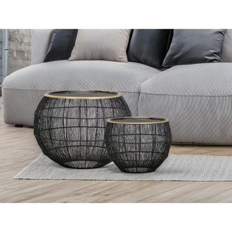 Mirrors and More Mirrors And More - Couchtisch mika 2 teilig - Korbtisch Metall in Schwarz mit Goldakzenten