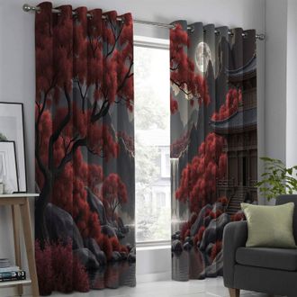 Generic Verdunkelungsvorh&auml;nge Mit Berg Und Wasserlandschaft, Druckvorhang Mit &Ouml;sen, &Ouml;stliche Klassische &Auml;sthetik, Vorh&auml;nge F&uuml;r Wohnzimmer, Schlafzimmer, 2 Pan