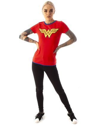 Wonder Woman DC Comics Metallic Gold Logo Frauen-Rot Superheld-T-Shirt