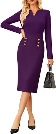 Grace Karin Robes GRACE KARIN Femme col en V manches longues Bodycon Midi OL pour sortir, violet, XXL