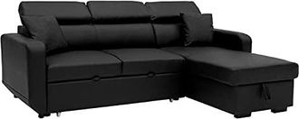 Happy Garden Canapé dangle Convertible Warren 3 Places en Simili Noir. Canapé avec méridienne réversible, Appui-tête réglable et Coffre de Rangement