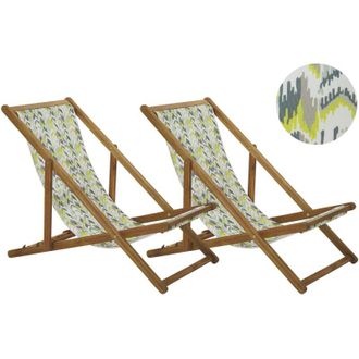Beliani Beliani - Lot de 2 Transats en Bois dAcacia Clair et Polyester Jaune et Gris Anzio