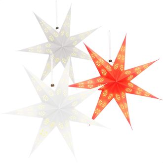 Com-Four 3X Leuchtstern in 3D mit LEDs - Weihnachtsstern mit LED Beleuchtung und Timer - Premium Papierstern zum Aufhängen