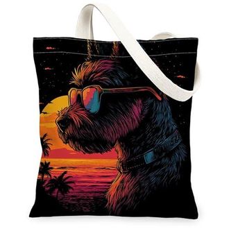 Generic Sac fourre-tout en toile motif terrier &eacute;cossais pour faire du shopping, 33 x 38,1 cm, sac d&eacute;picerie r&eacute;utilisable pour femme, motif animal de compagnie