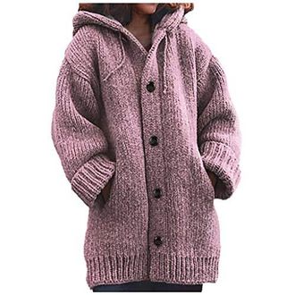 FNKDOR Gilet Long Femme en Tricot Veste à Capuche Ouvert Épais Manches Longues Pull Cardigan Chaud Casual Grosse Maille Manteau Capuche Sweater Hiver Chandai