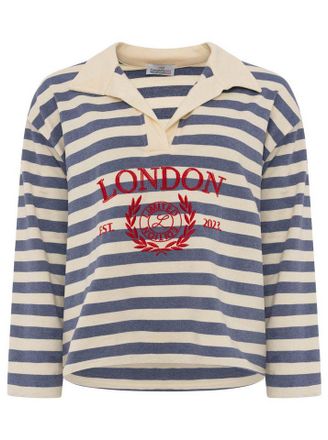 Zwillingsherz Langarmshirt London gestreift, Polokragen, Aufdruck