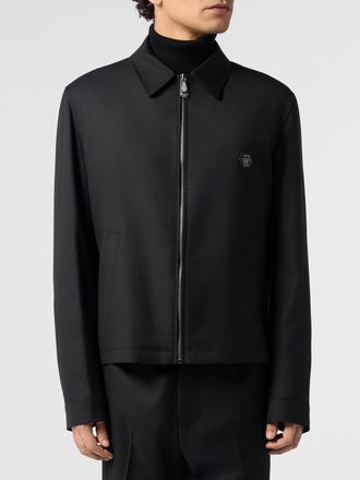 Philipp Plein Hemdjacke aus Wollmischung mit Hexagon-Monogramm