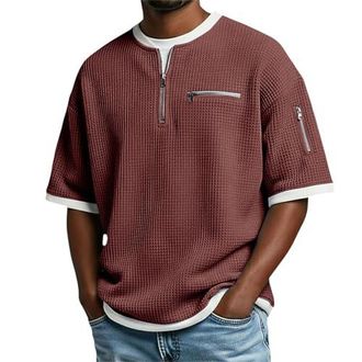 Generic DENGJIAMY Chemise gaufr&eacute;e &agrave; manches courtes tendance faux t-shirt deux pi&egrave;ces d&eacute;contract&eacute; pour vacances T-shirt de vacances avec fermeture &eacute;clair et c