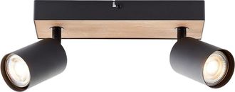 Brilliant Deckenstrahler Jello Wood Spotbalken schwenkbar, 15x24x8 cm, GU10, 345lm, 3000K, Metall/Holz 2-flammig - Schwenkbare Deckenleuchte in Schwarz/Holz, LE