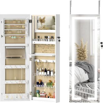 HOMCOM Armoire à bijoux - HOMCOM - mural/de porte - verrouillable - avec LED miroir divers compartiments - blanc