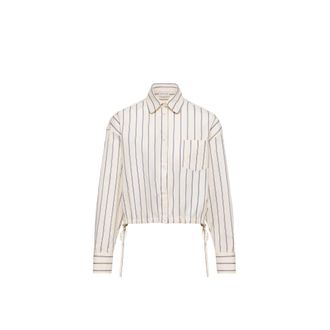 Moncler Moncler Chemise Ray&eacute;e &Agrave; Manches Longues En Coton Et Soie, Femme, Blanc, Taille: 38