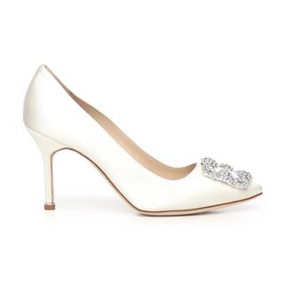 Manolo Blahnik Femme, Chaussures, Blanc, Taille: 40 EU Hangisi Satin Escarpins