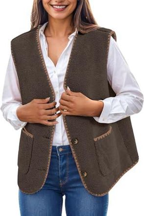 Generic D&eacute;bardeur en polaire dagneau sans manches pour femme, caf&eacute;, XXL