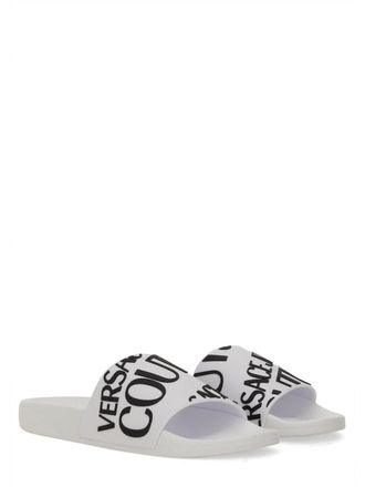 Versace Jeans Couture Logo-Embroidered Slide Sandal - White
