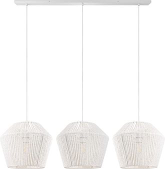 Paco Home Pendelleuchte Esstisch Korb Boho Hängelampe Esszimmer Lampe E27 Pendellampe Rattan Papier, Farbe:Weiß (Ø33cm), Leuchtenart___Farbe:Pendelleuchte - Wei