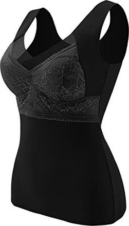 Generic Chemises thermiques sans manches pour femme avec soutien-gorge int&eacute;gr&eacute; non amovible col en V sous-v&ecirc;tements doubl&eacute;s en polaire d&eacute;bardeurs thermiques e