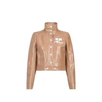 Courr&egrave;ges Veste vinyle courte &agrave; logo brod&eacute; en coton m&eacute;lang&eacute;