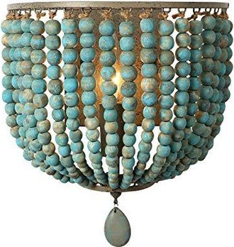 Newrays Applique murale en perle de bois vintage gris bleu finition rétro antique avec filaire pour luminaires
