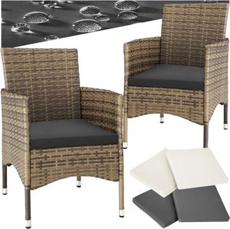 TecTake TecTake Ensemble de 2 Fauteuils Confortables avec Accoudoirs pour Salon de Jardin Exterieur ou Int&eacute;rieur en Poly Rotin, 2 Sets de Housses & Coussins I