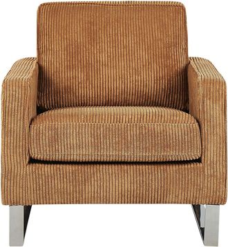 Beliani Retro Sessel Cord Füße aus Edelstahl Hellbraun Vind