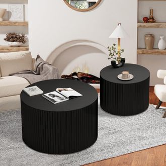 Generic Schicker Couchtisch mit schwarzen Streifen, ineinander stapelbar, Moderne Couchtische, 2er-Set - 1 massiver Beistelltisch + 1 hohler Mitteltisch, kein