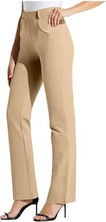 Generic Pantalon habillé pour femme - Pantalon de travail décontracté - Bouton extensible - Léger - Avec poches, kaki, XXL