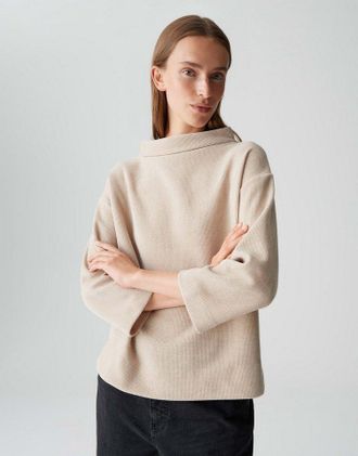 OPUS Sweatshirt GOHEME in feiner Waffelstruktur &uuml;berschnittene Schulter mit 3/4 Arm, Waffelstruktur, U-Boot-Ausschnitt