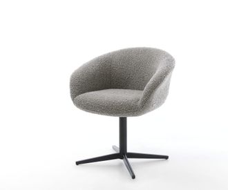 DELIFE Drehstuhl Vinka-Flex mit Armlehnen Boucl&eacute; Silbergrau Fu&szlig;kreuz Schwarz 360&deg; drehbar Taschenfederkern, Esszimmerst&uuml;hle