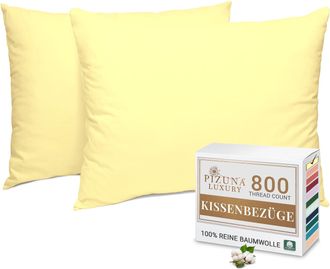 Pizuna Luxuri&ouml;ser Soft-Satin 2er Pack Kissenbezug 70 x 90 cm Mildes Gelb, 800 Fadenzahl Baumwolle Kissenbez&uuml;ge, 100% Langstapel Baumwolle Nur Kissenbezug (Mi