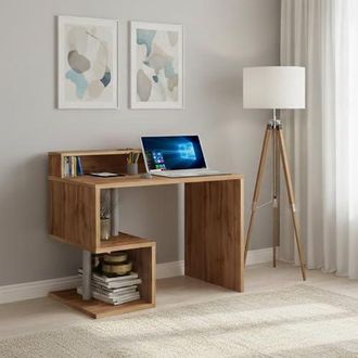 Dmora Schreibtisch Silvio, linearer Schreibtisch mit Ablagef&auml;chern, Mehrzweck-B&uuml;roschreibtisch mit Platte, 100x50h93 cm, Eiche