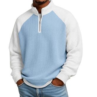 Generico Sweat &agrave; capuche pour homme sans capuche avec fermeture &eacute;clair 1/4 col semi-haut, pull d&eacute;contract&eacute; &agrave; manches longues en coton pour salle de sport, lois