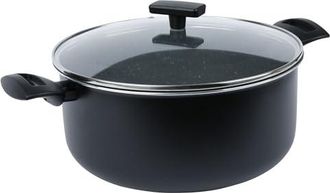 axentia 135818 Topf, Ø ca. 28 cm, gepresst, mit Glasdeckel, schwarz