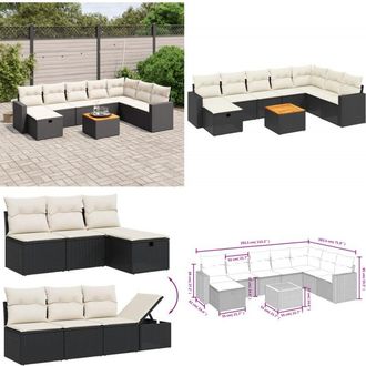 vidaXL Vidaxl - 9-tlg. Garten-Sofagarnitur mit Kissen Schwarz Poly Rattan - Gartenm&ouml;bel - Esszimmergarnituren - Outdoor-Lounge - Rattanm&ouml;bel - Balkonm&ouml;bel