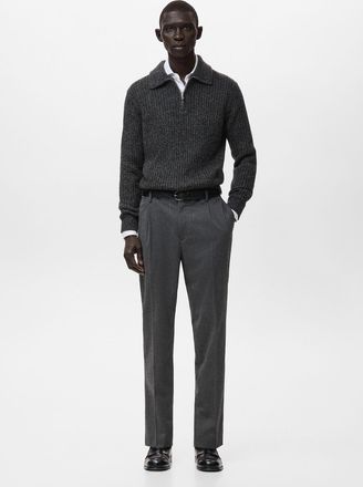 Mango Pull-over mélange de laine zippé gris chiné foncé - Homme - XXL - MANGO MAN