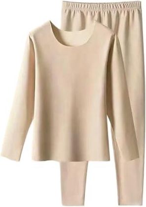 Generic CHJAN Ensemble de sous-v&ecirc;tements &agrave; col rond doubl&eacute; en polaire thermique double face en velours chaud sans couture confortable, Couleur chair, M