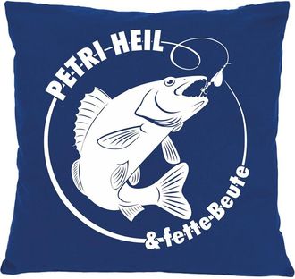 Spass Kostet Kissenbezug Kissenh&uuml;lle Dekokissen H&uuml;lle Angler Petri Heil und fette Beute 40 x 40 cm