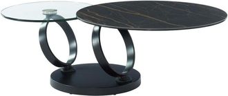 Vente-Unique Vente-unique - Table basse avec plateaux pivotants en céramique, verre trempé et métal - Effet marbre noir - joline de Maison Céphy