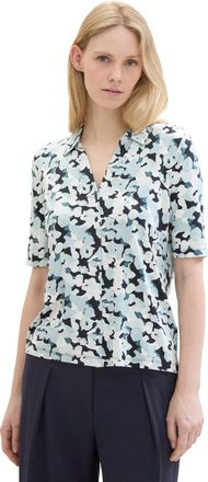 Tom Tailor Damen Basic Blusen-Shirt mit Allover-Print, blue small floral design, XXL