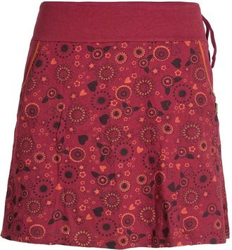 vishes Alternative Bekleidung - Kurzer Damen Hippie Bl&uuml;mchen-Rock aus Baumwolle mit Taschen dunkelrot 44