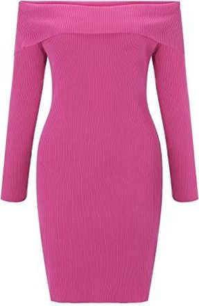 Generic Robes amincissantes pour dames Printemps Automne Hiver Manches Longues Couleur unie Col Une Ligne Sexy Slim Pack Hip Pull Robe Pull, rose vif, S