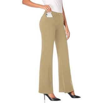 Generic Pantalon habill&eacute; bootcut pour femme - Pantalon de travail d&eacute;contract&eacute; - Taille haute extensible - Avec poches, jaune, XXL