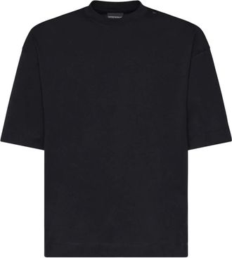 Emporio Armani Homme, Tops, Noir, Taille: 2XL T-shirt oversize avec broderie micro aigle