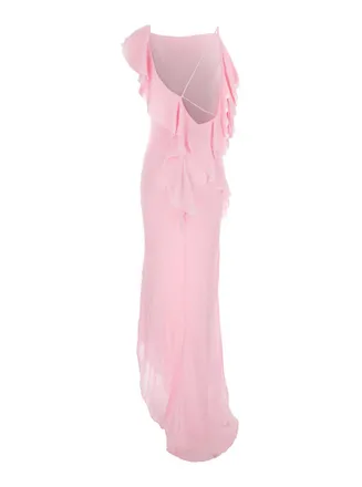 Self Portrait Womens Georgette Dress Pink Fabric