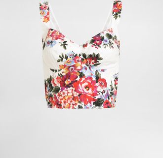 Dolce & Gabbana Flower Bouquet-print Cotton Bustier Top - Frau Blusen Und Tops Multicolor 46