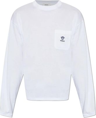 Versace Homme, Tops, Blanc, Taille: 2XL T-shirt en jersey de coton brod&eacute;