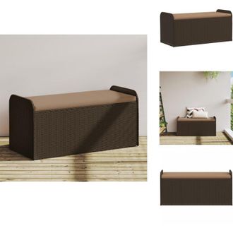 vidaXL Banc de rangement et coussin marron 115x51x52 cm r&eacute;sine tress&eacute;e - Banc De Jardin - Meuble De Jardin - Rangement Ext&eacute;rieur - Banc Coffre - R&eacute;sine